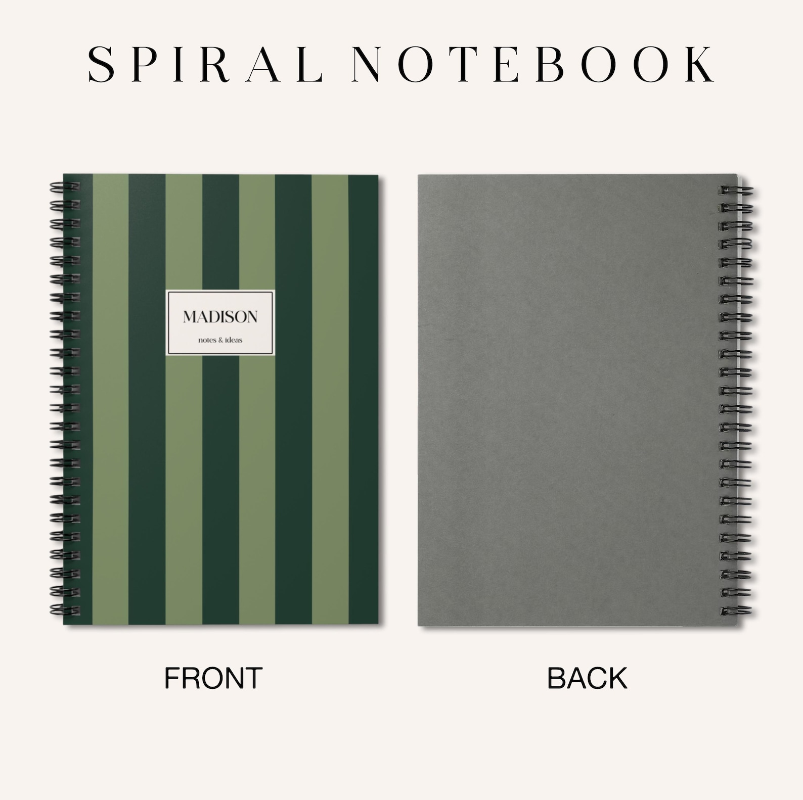 Minimalist Striped Journal, Custom Name Lined Spiral Notebook, Cute ...