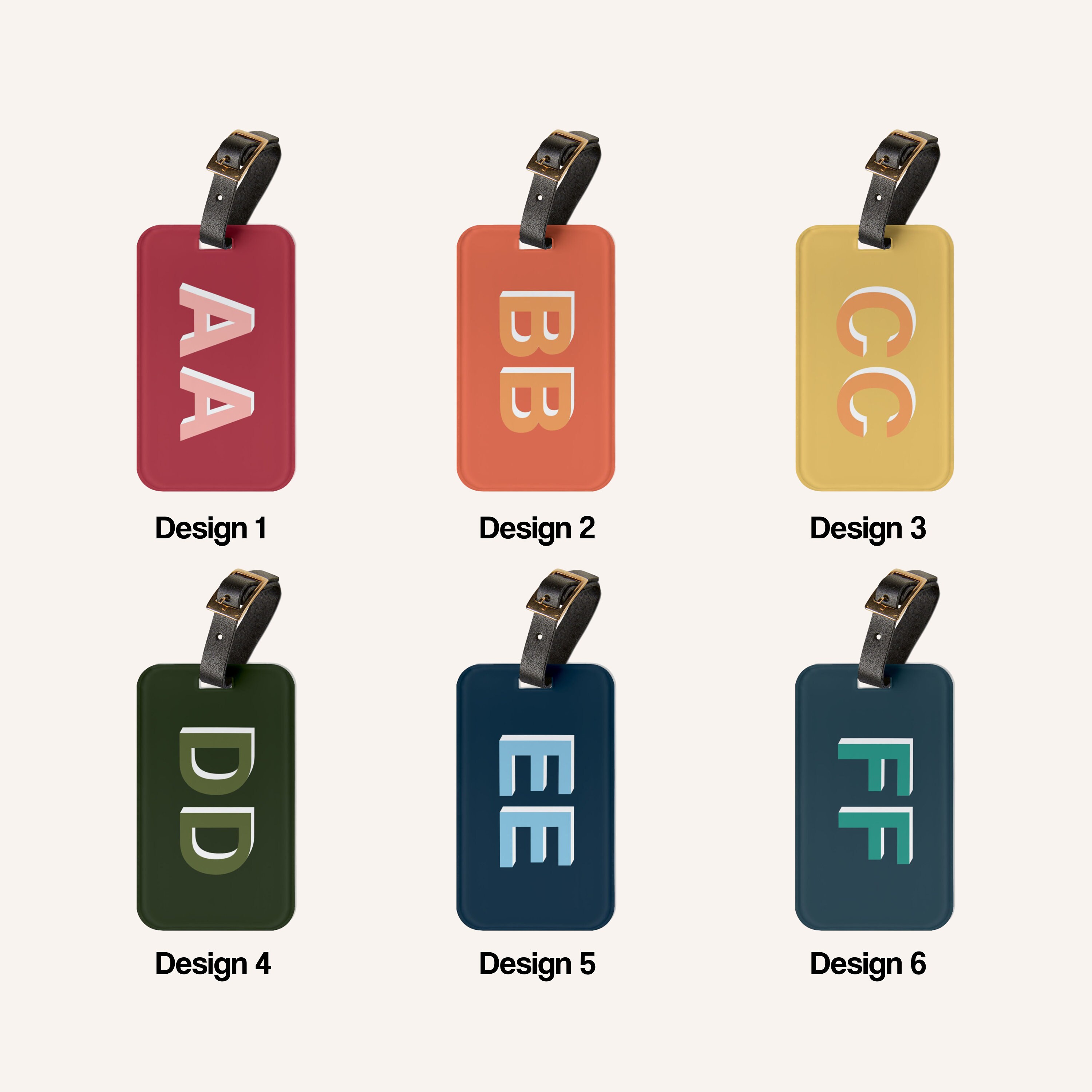 Vibrant Initial Luggage Tag Shadow Block Monogram Suitcase Tag ...