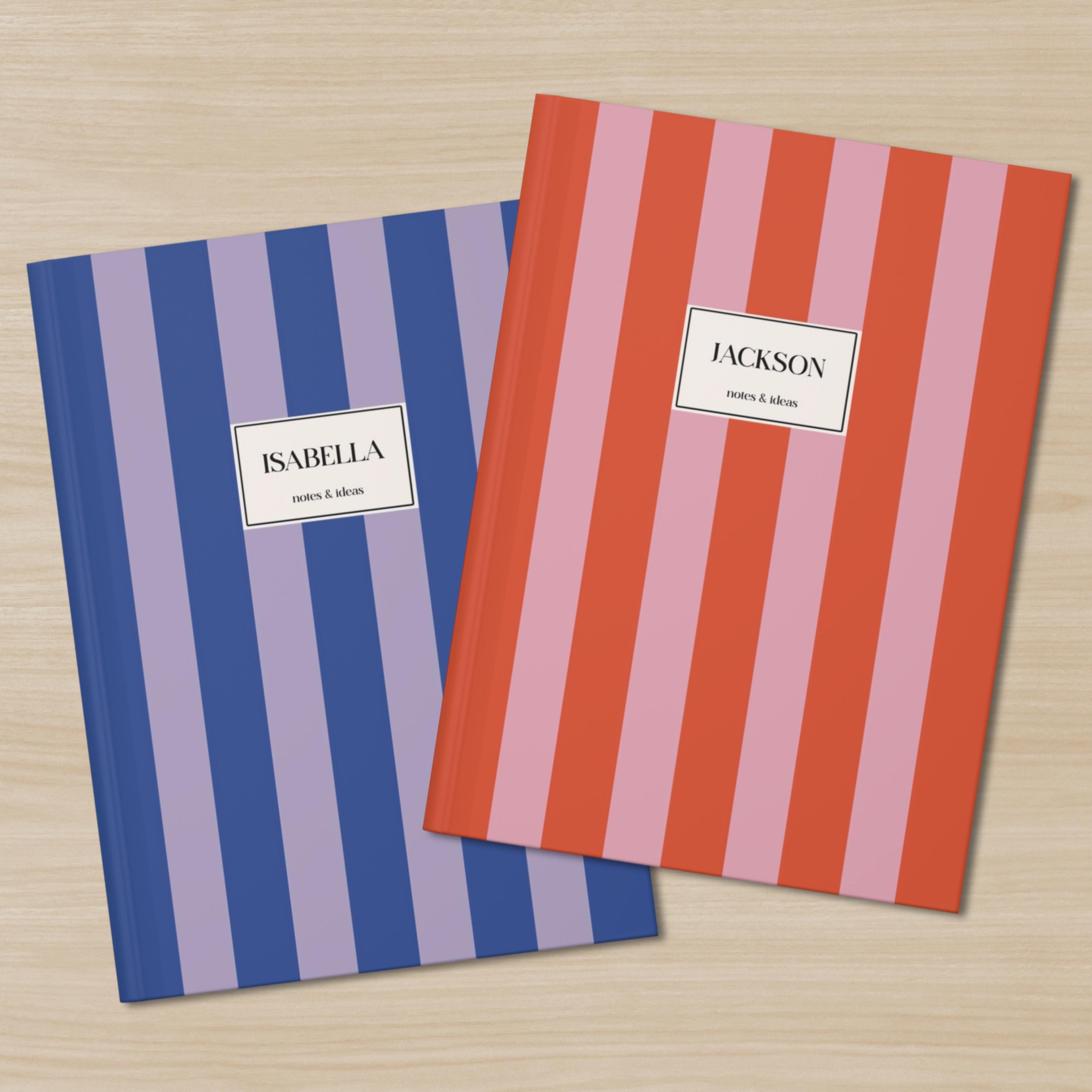 Minimalist Striped Journal, Custom Name Lined Spiral Notebook, Cute ...