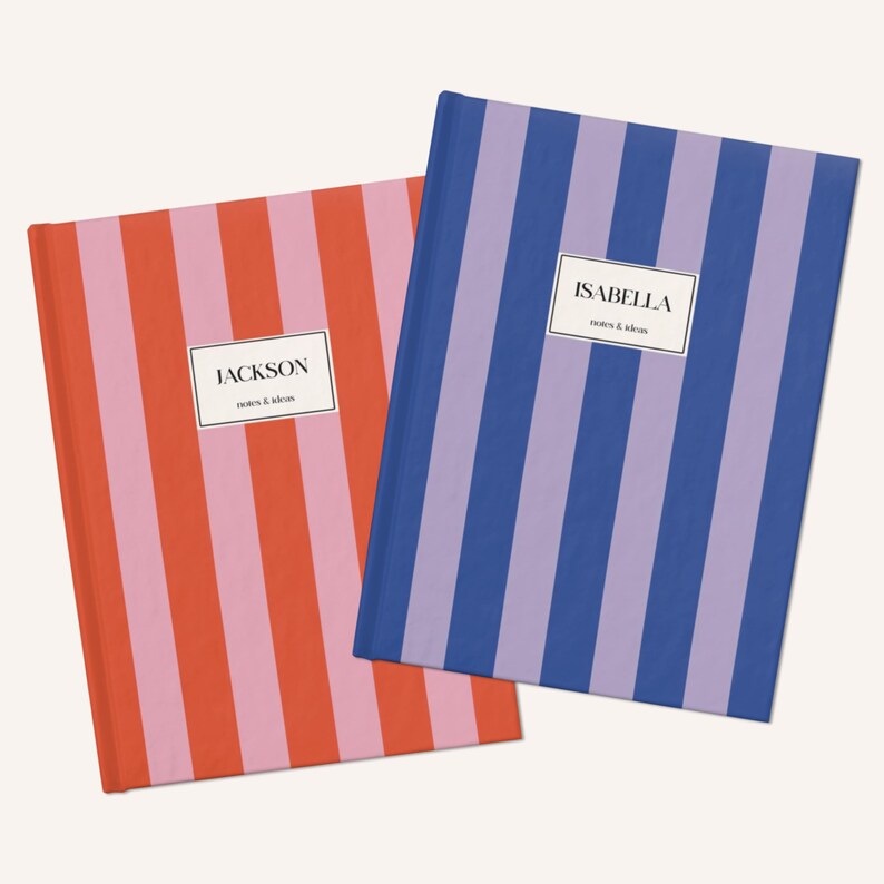 Minimalist Striped Journal, Custom Name Lined Spiral Notebook, Cute ...