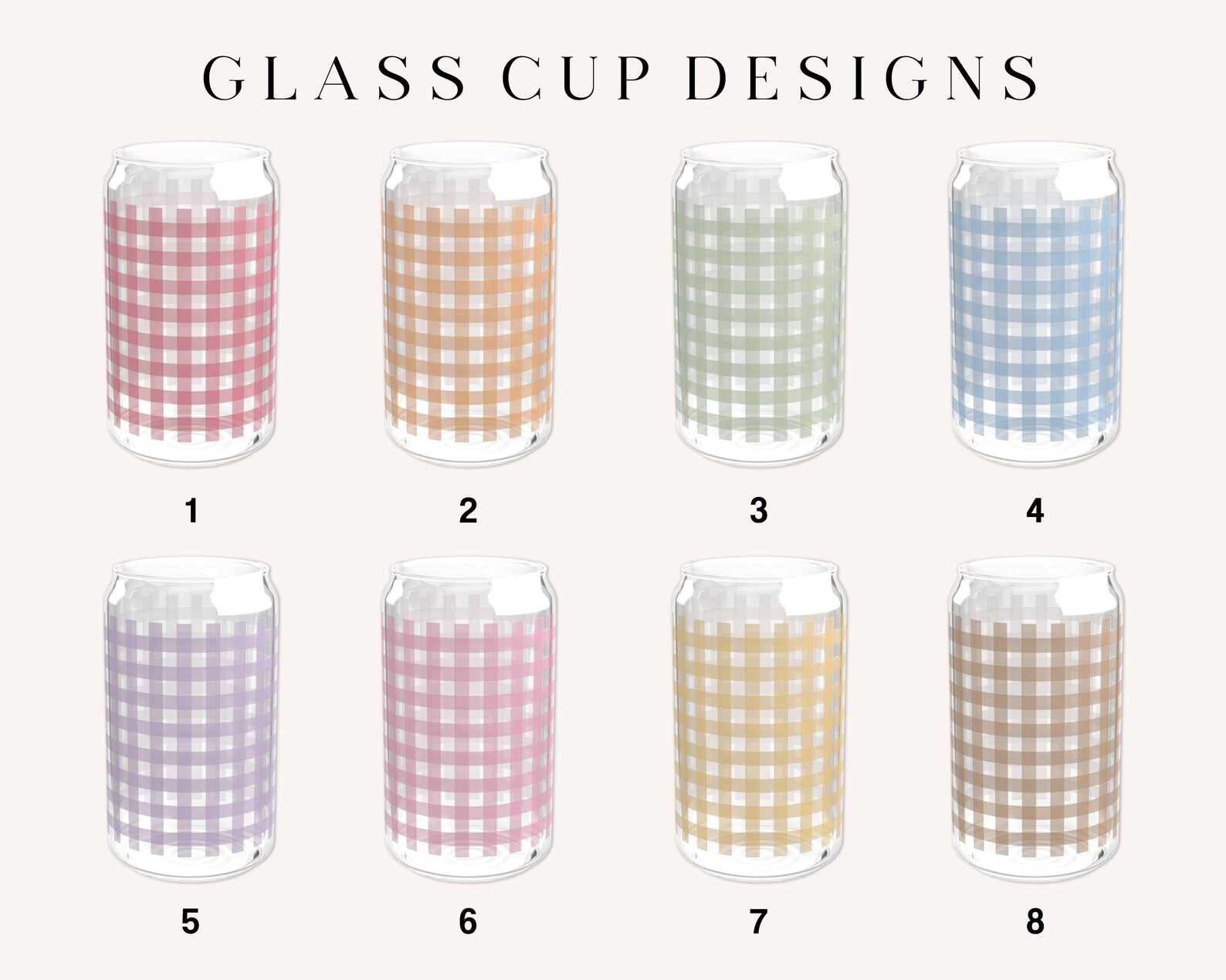 Gingham Glass Cup, Preppy Glass Tumbler, Pastel Gingham Ice Coffee Cup ...