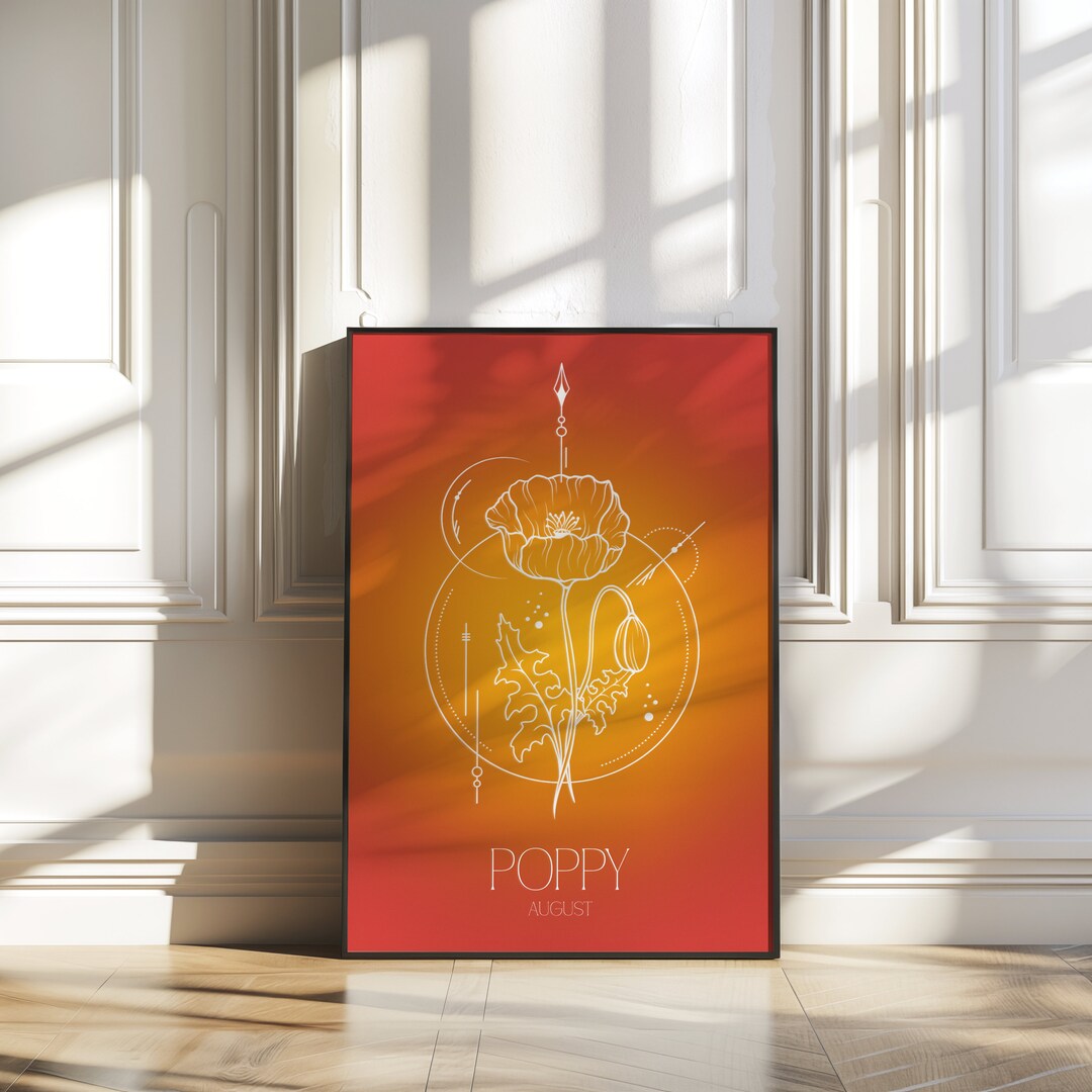 Poppy Birth Flower Poster, August Birth Flower, Poppy Print, August ...