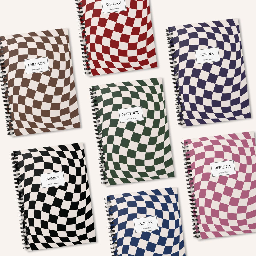 Retro Checker Twist Spiral Notebook Custom Name Checkered Workbook ...
