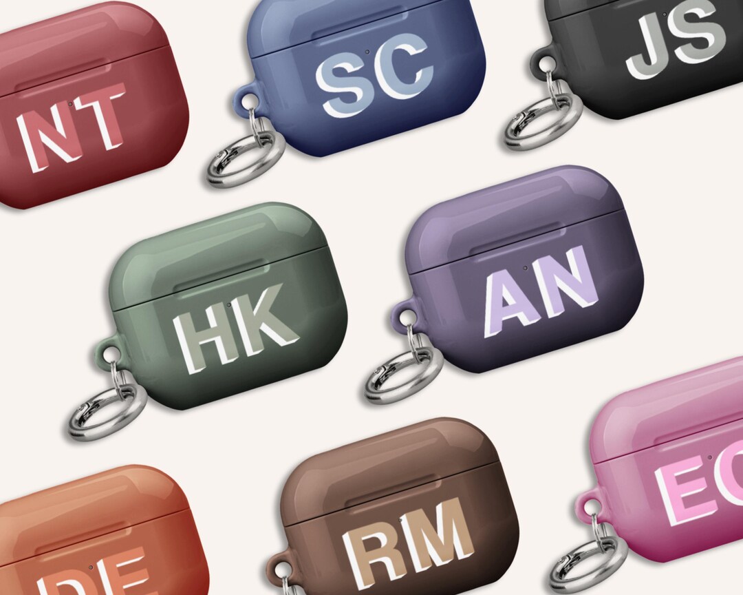 Custom Shadow Block Initial AirPod Case With Keychain Personalized ...