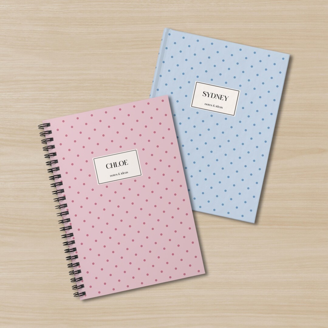 Cute Polka Dots Spiral Notebook Trendy Custom Name Journal Monochrome ...