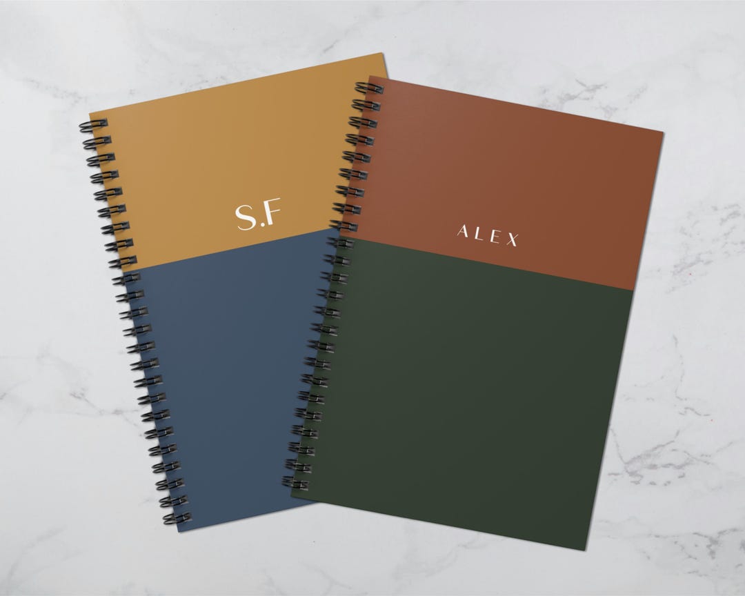 Aesthetic Color Block Notebook With Name, Custom Monogram Dual Color ...