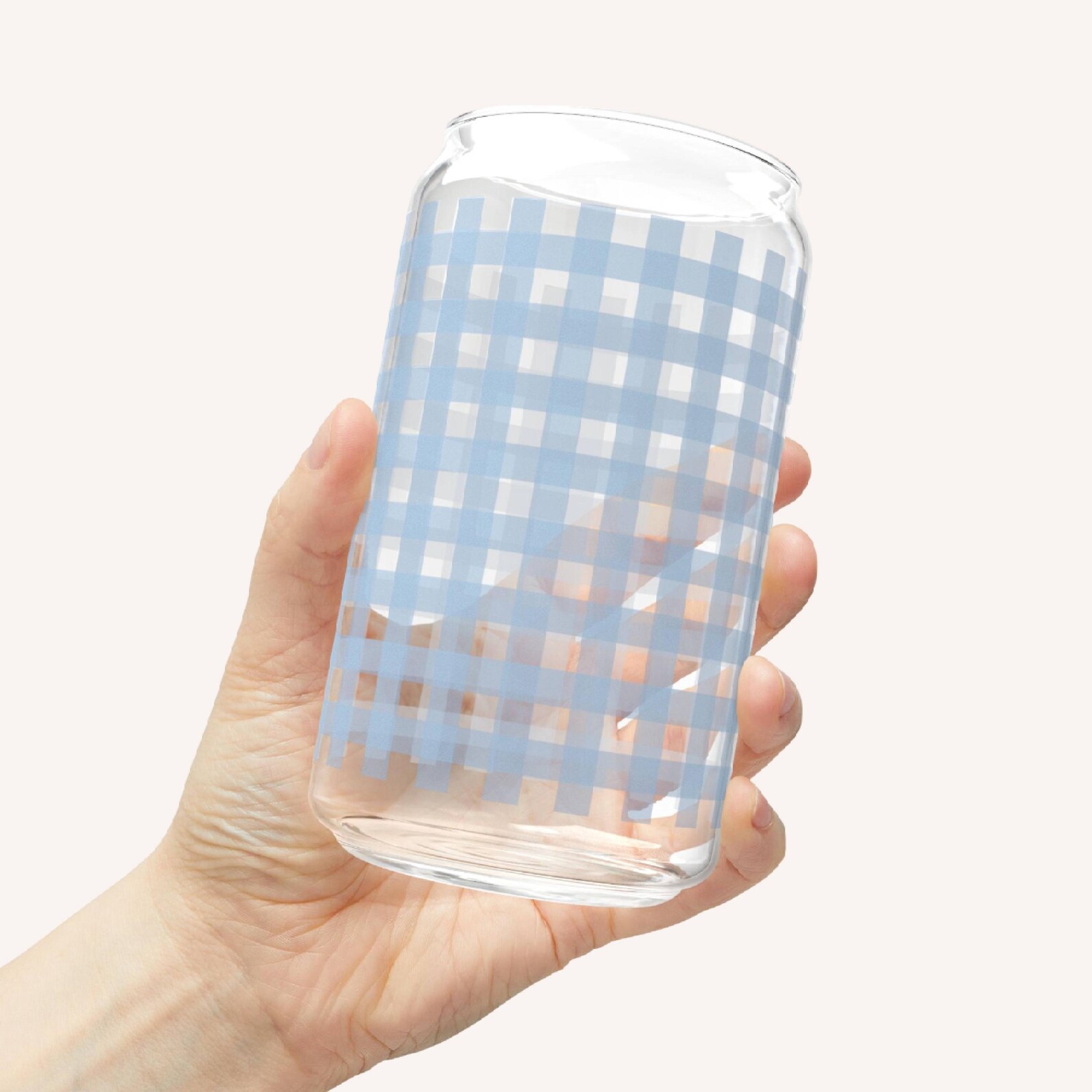 Gingham Glass Cup, Preppy Glass Tumbler, Pastel Gingham Ice Coffee Cup ...
