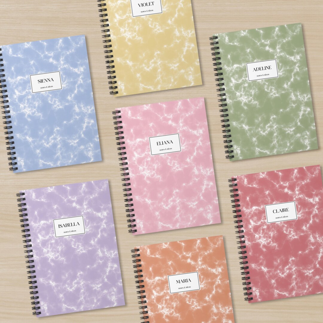 Pastel Cloud Marble Spiral Notebook Personalized Name Abstract Marbling ...