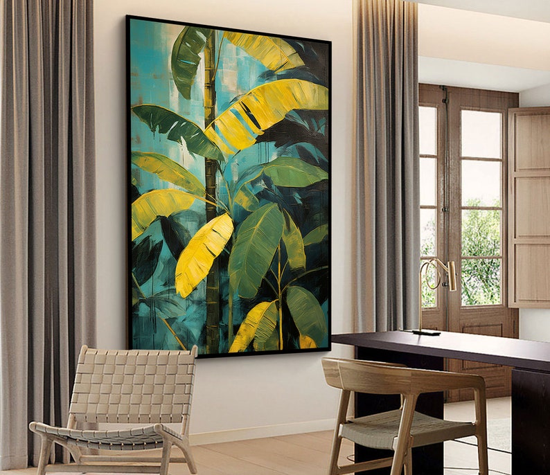 Large Handmade Tree Leaf Oil Painting 3D Textured Art Banana Leaf Botanical Wall Art Abstract ...