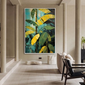 Large Handmade Tree Leaf Oil Painting 3D Textured Art Banana Leaf Botanical Wall Art Abstract ...