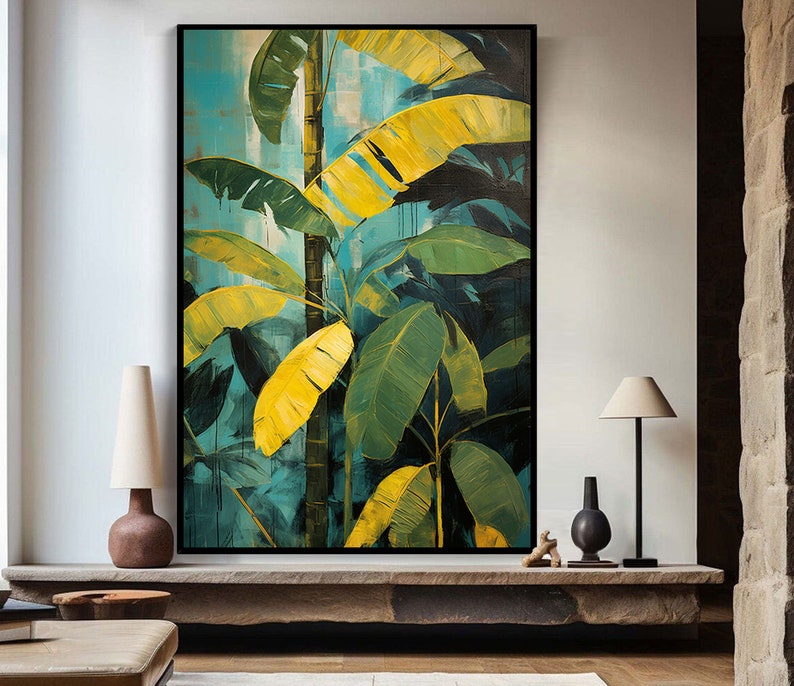 Large Handmade Tree Leaf Oil Painting 3D Textured Art Banana Leaf Botanical Wall Art Abstract ...