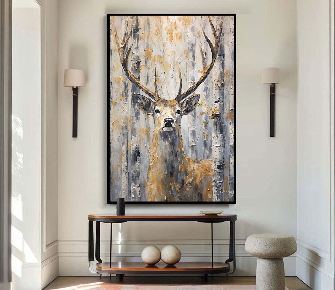 Large Abstract Deer Oil Painting on Canvas, Original and Hand Painted ...