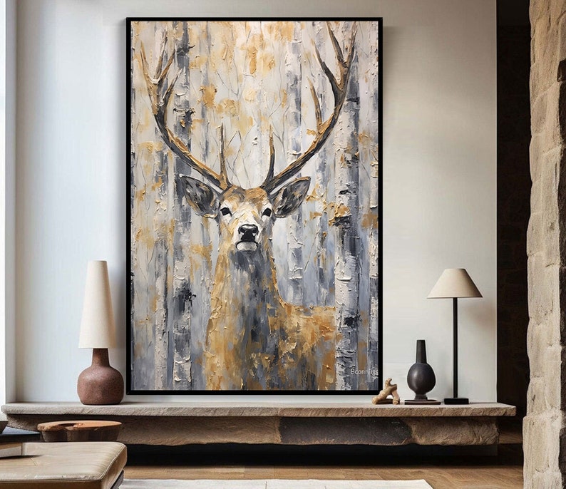 Large Abstract Deer Oil Painting on Canvas, Original and Hand Painted ...