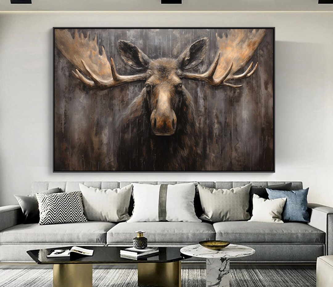 Elk Moose Abstract Original Texture Oil Painting on Canvas, Large Wall ...