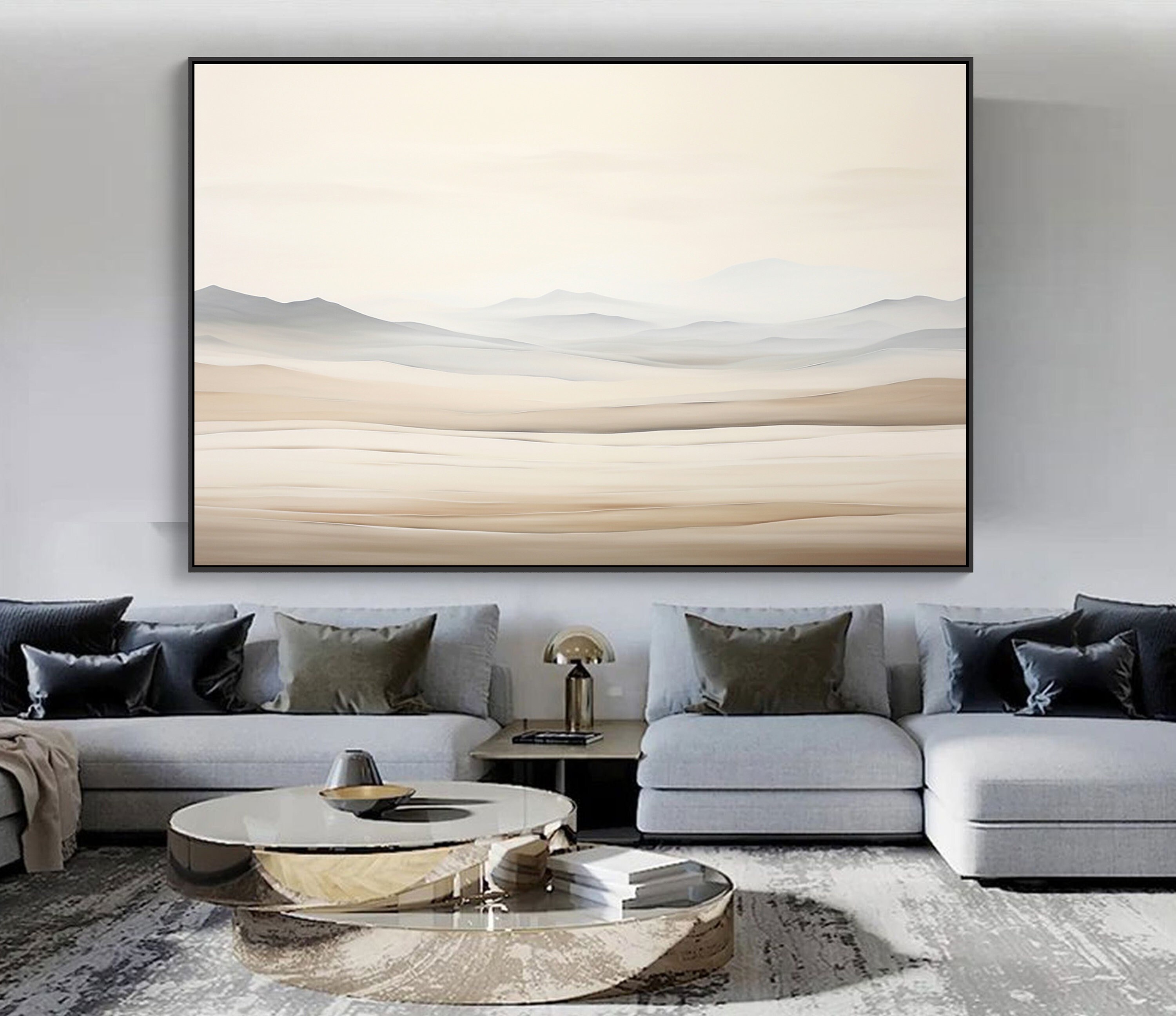 Large Beige Abstract Landscape Painting Minimalist Oil Painting on ...