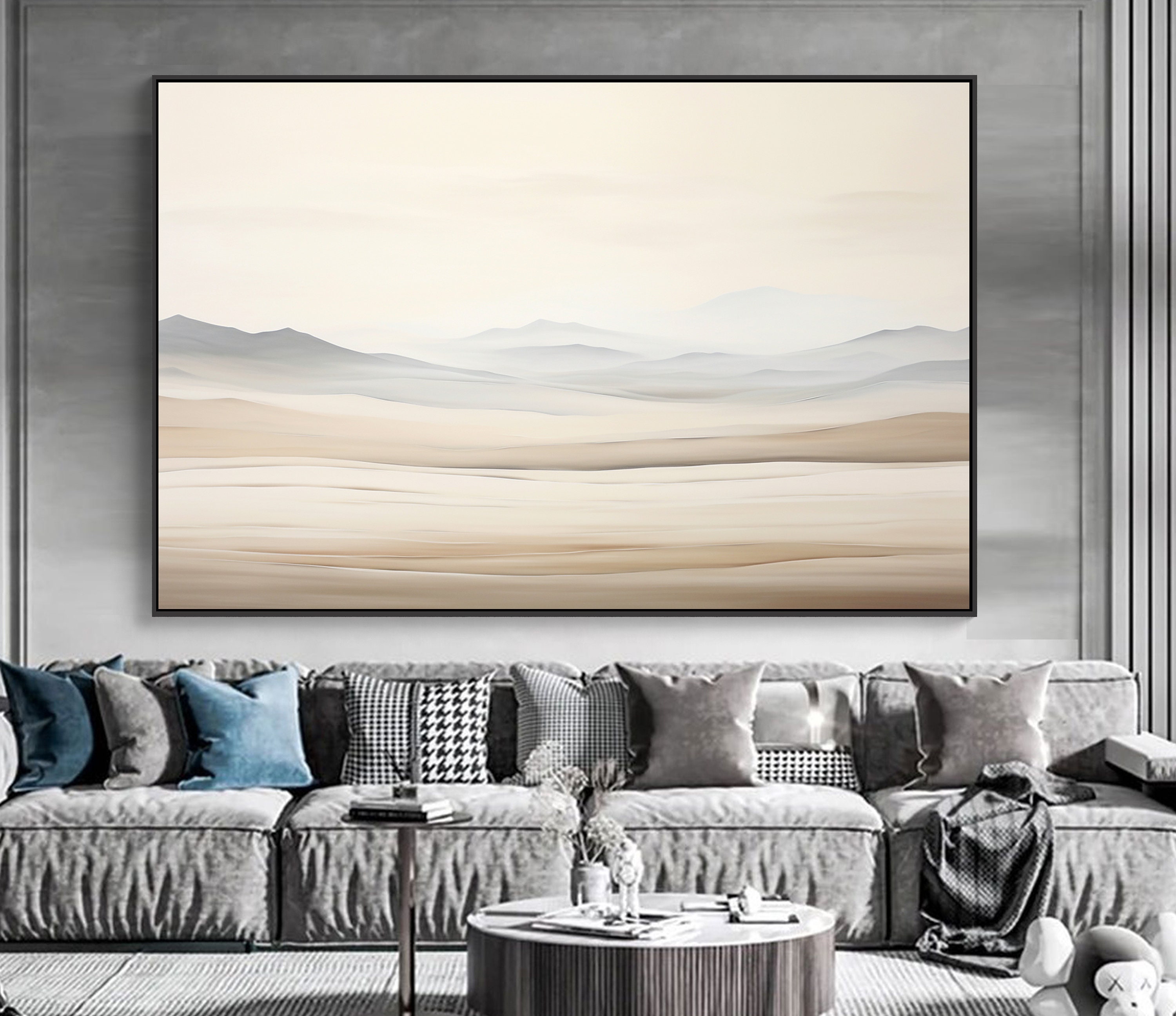Large Beige Abstract Landscape Painting Minimalist Oil Painting on ...