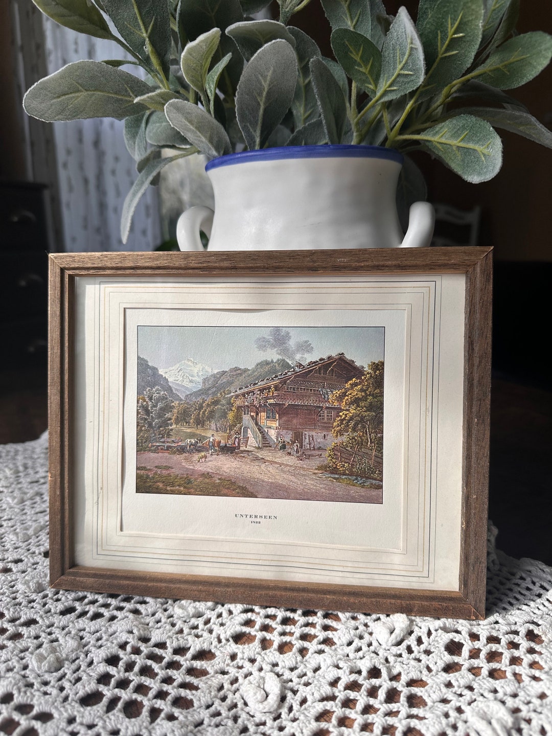 Small Vintage Landscape Lithograph Picture. Vintage Landscape Framed ...