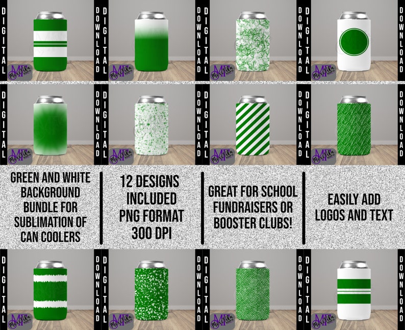 Green and White Backgrounds for Sublimation of Can Coolers - Bundle of ...