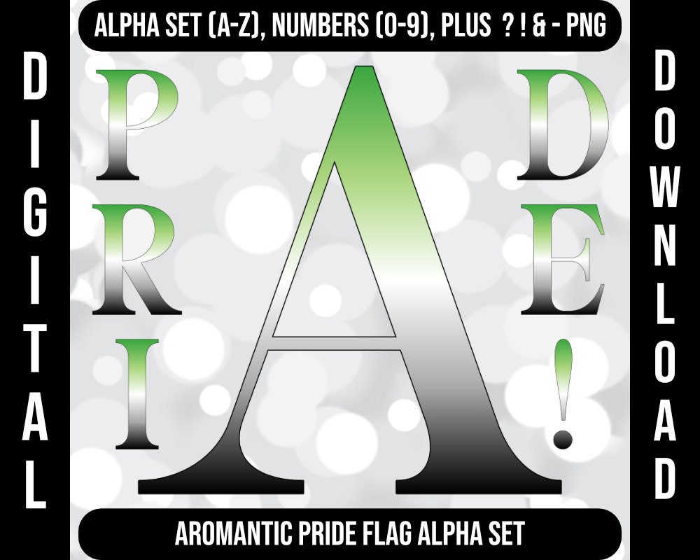 Aromantic Pride Flag Alphabet Set Aromantic Letters Clipart Aromantic ...
