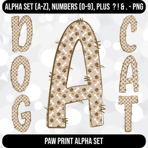 Paw Print Doodle Alphabet Set - Paw Prints and Bones Alpha Clipart - 40 ...