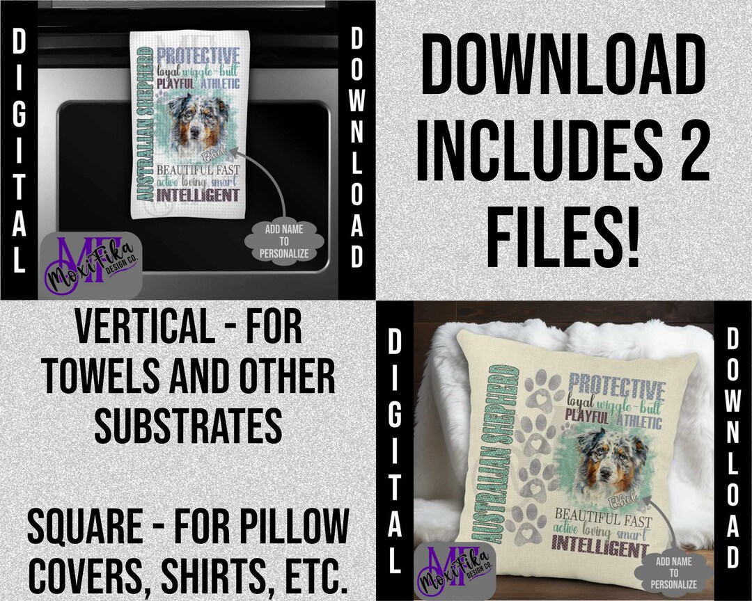 Australian Shepherd Word Art for Sublimation of Kitchen Towels and ...