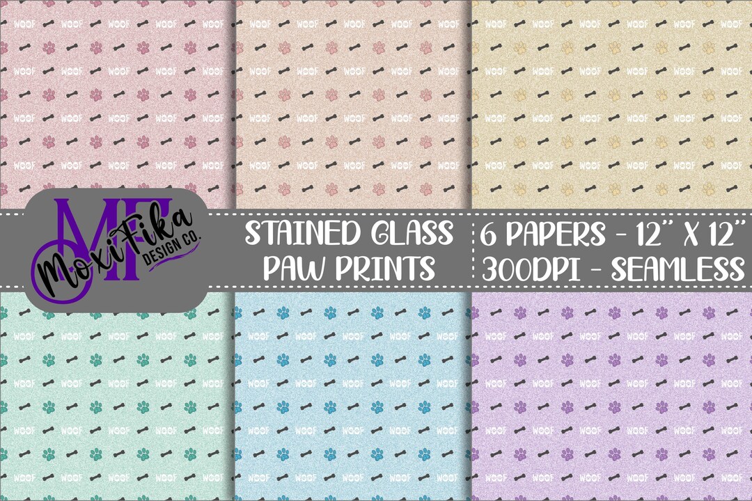 Paw Print Digital Paper Pack - 6 Colors - Paw Print Digital Backgrounds ...