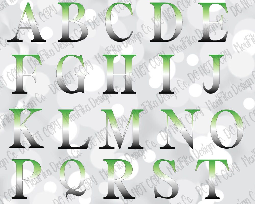 Aromantic Pride Flag Alphabet Set Aromantic Letters Clipart Aromantic ...