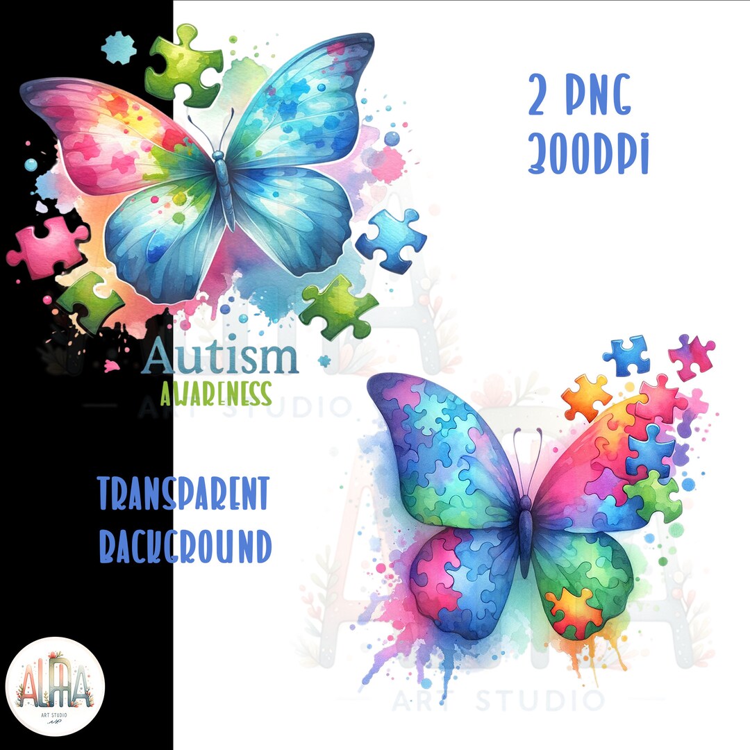 Autism Awareness Butterfly Watercolor Clipart,printable Home Decor ...