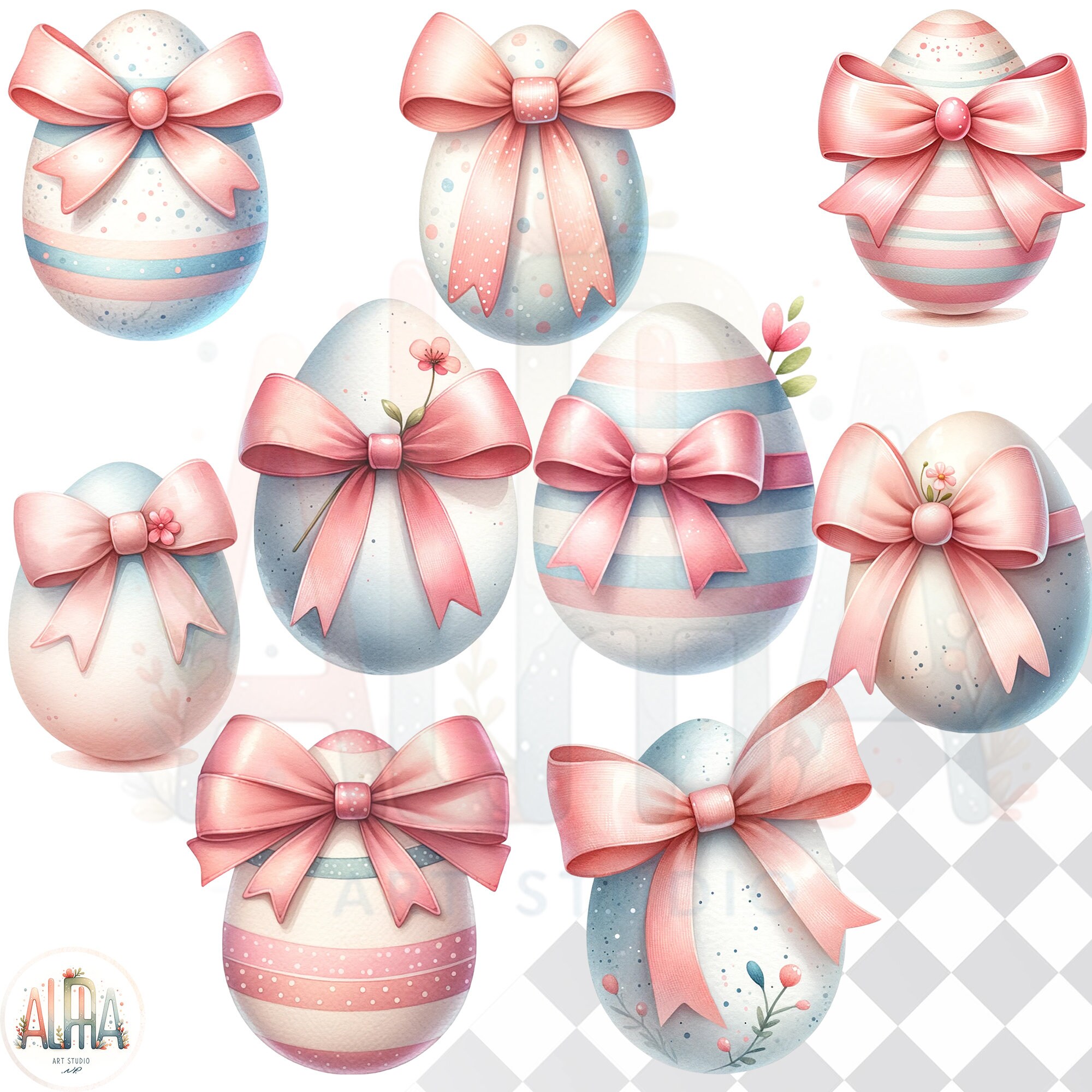 Coquette Watercolor Clipart,coquette Easter Eggs Bundle,easter Egg Png ...