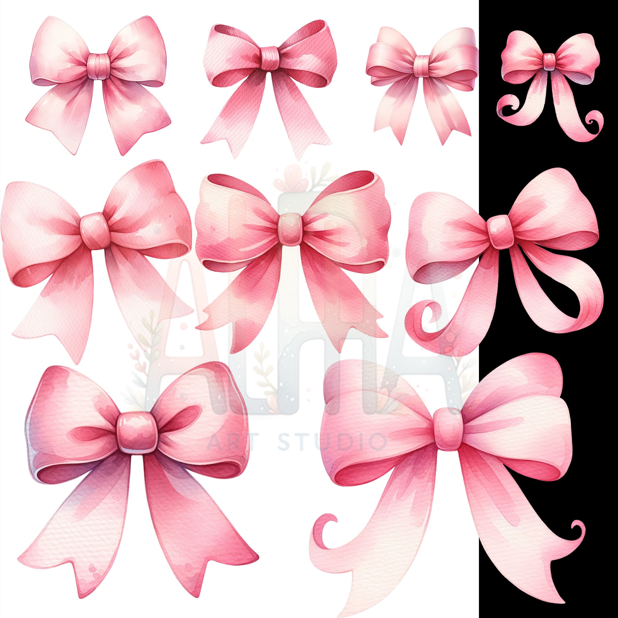 Coquette Watercolor Clipart Collection,pastel Pink Bows Png,silk Bow ...