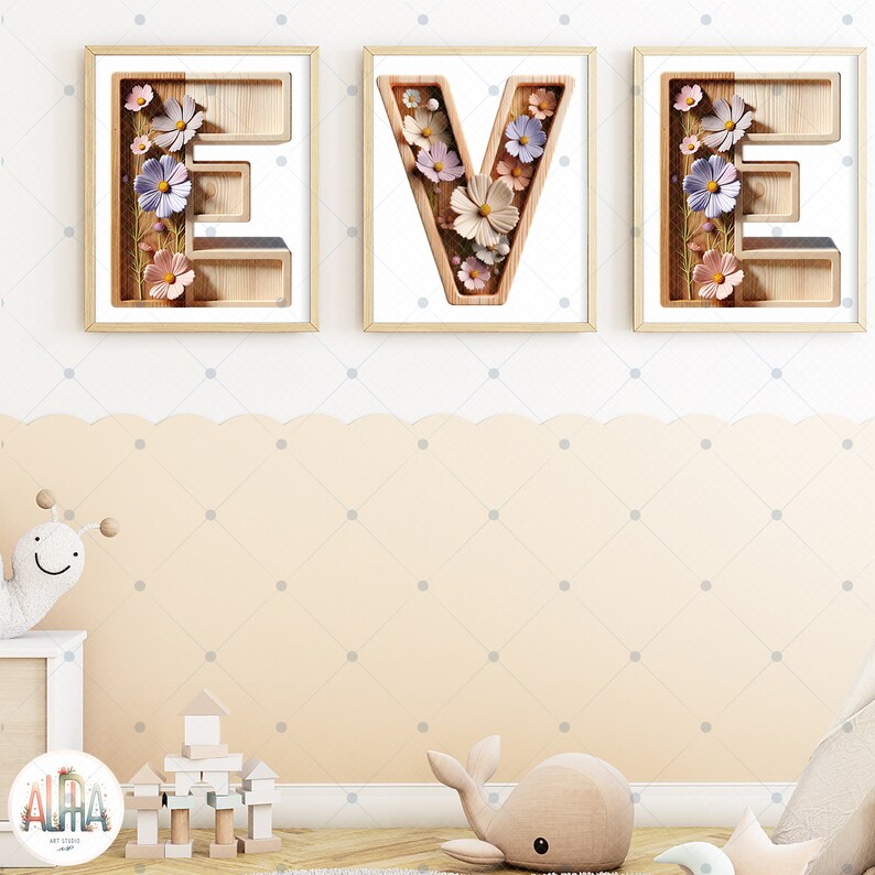 Floral Wood Alphabet Clipart,3d Botanical Wooden Letter Number Art for ...