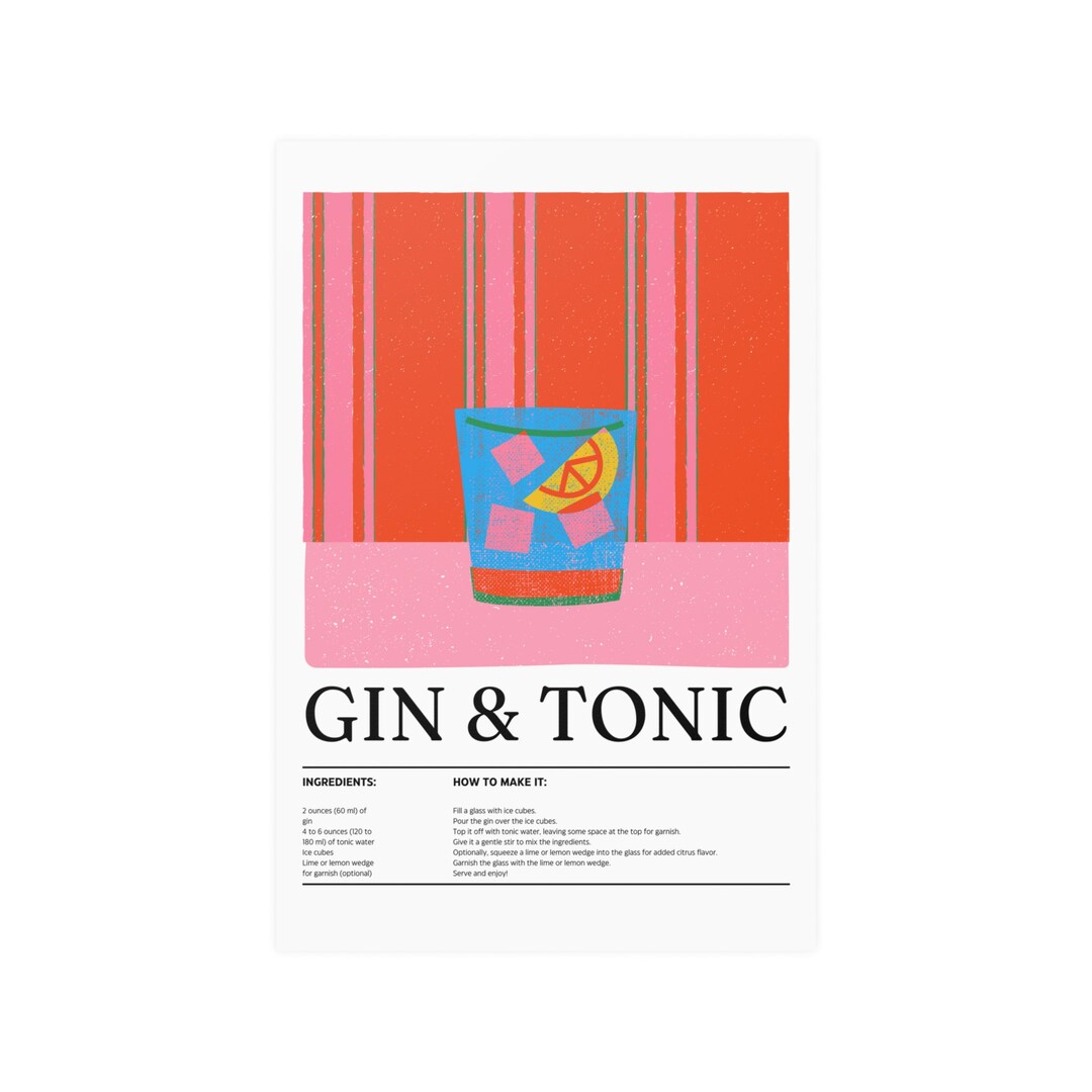Gin and Tonic Poster / Kitchen Poster / Retro Poster / Print Poster ...