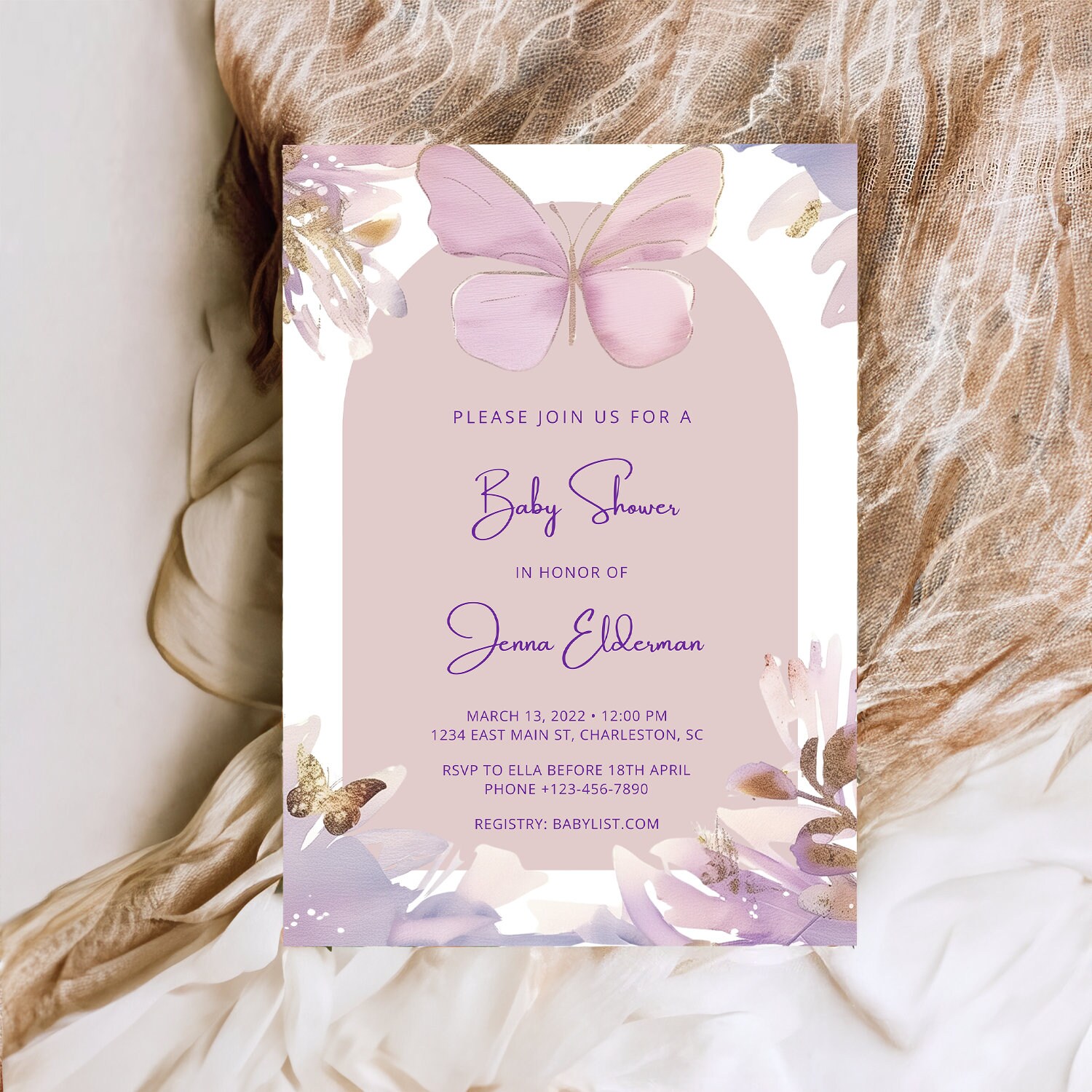 Butterfly Baby Shower Invitation, Pink Butterfly Invitation Template ...