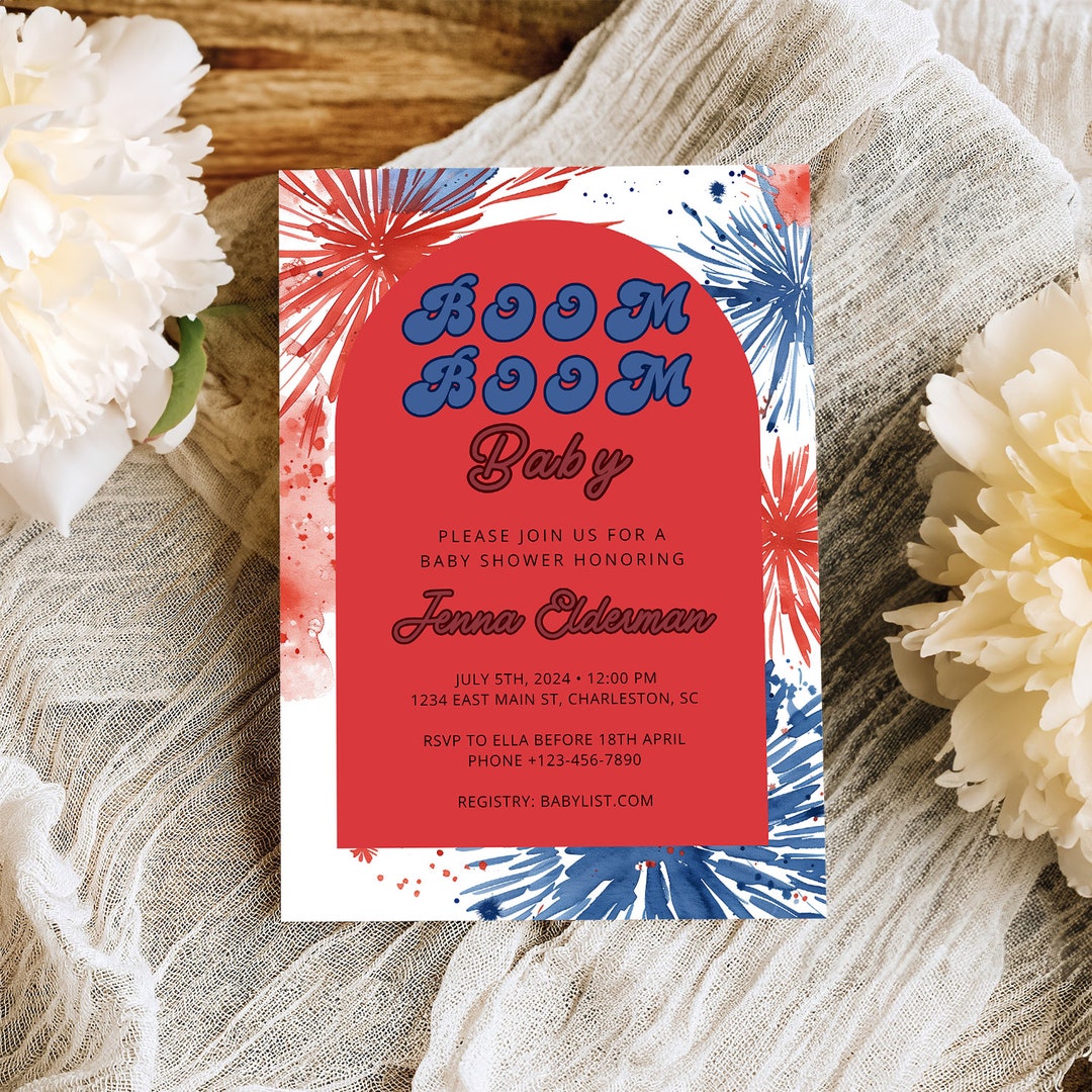 Boom Boom Baby Shower Invitation Template, 4th of July Baby Shower ...