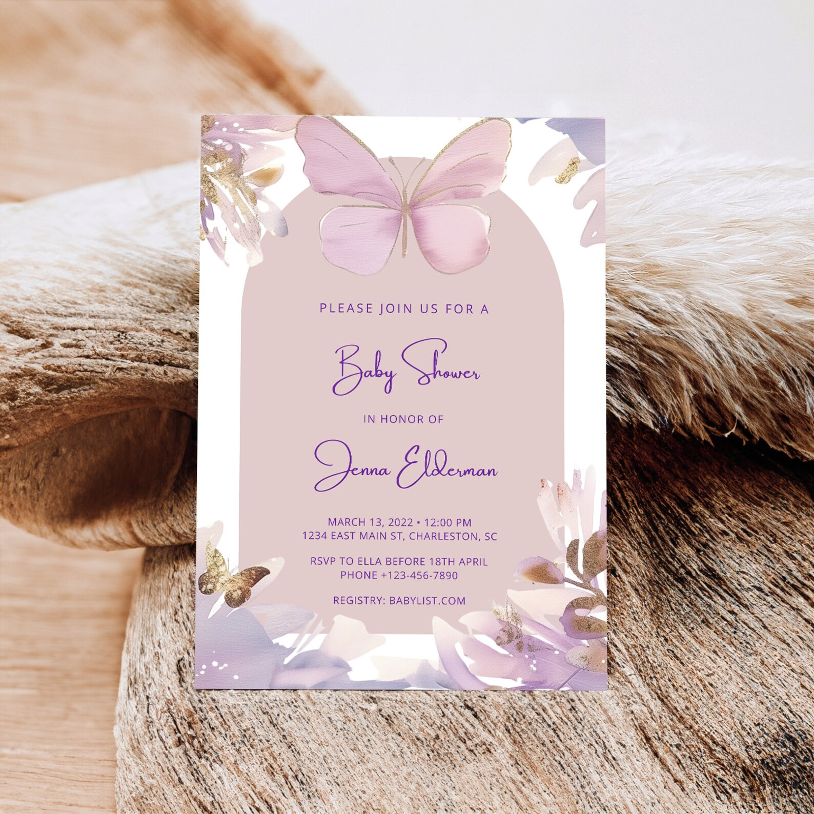 Butterfly Baby Shower Invitation, Pink Butterfly Invitation Template ...