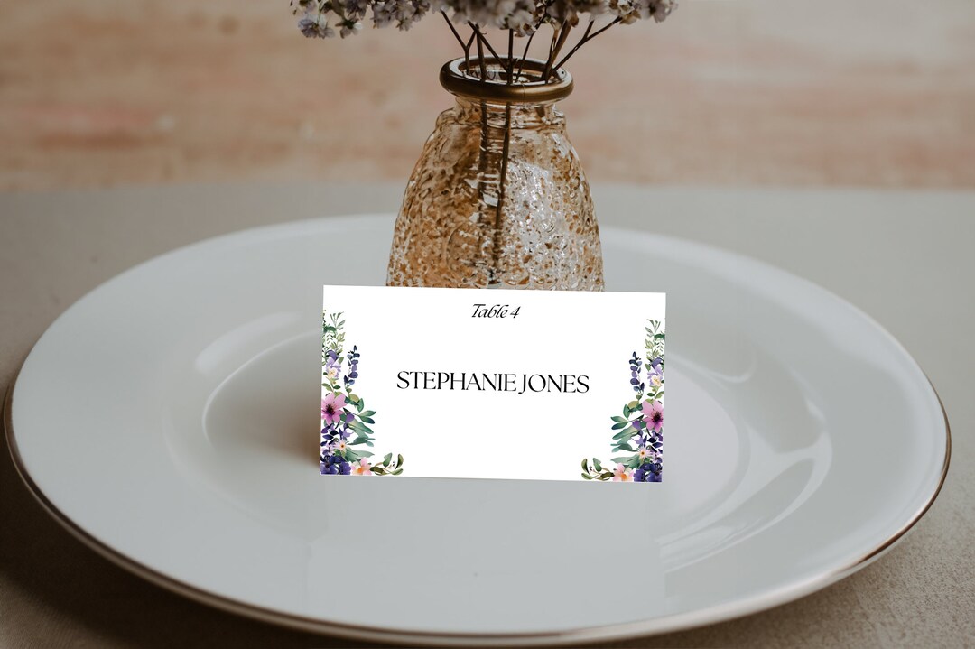 Watercolor Floral Place Cards, Watercolor Place Cards, Editable ...