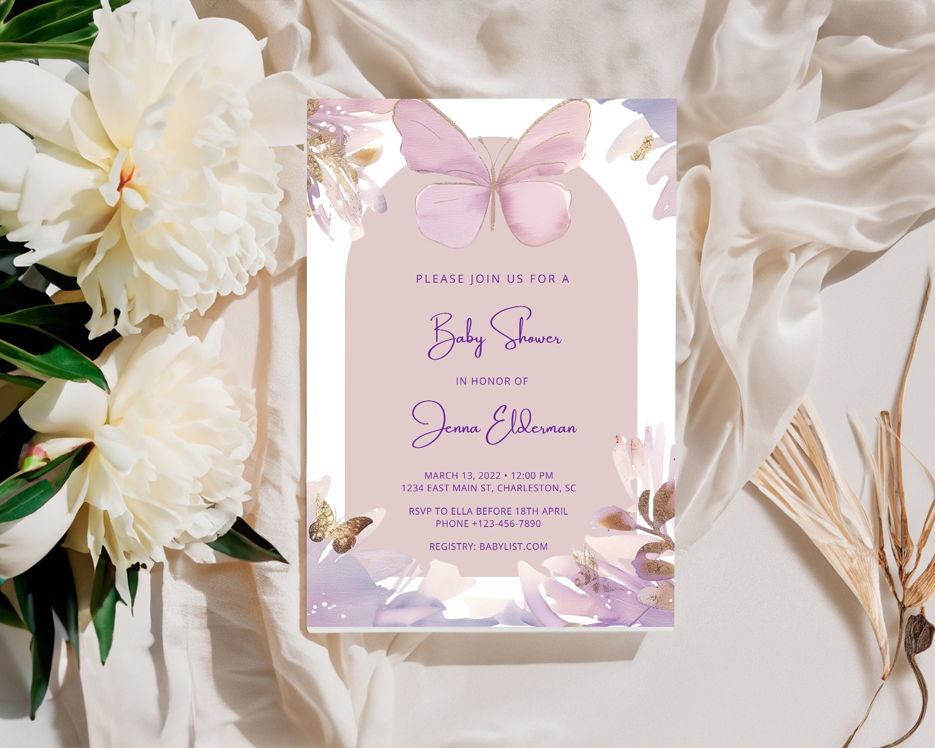 Butterfly Baby Shower Invitation, Pink Butterfly Invitation Template ...