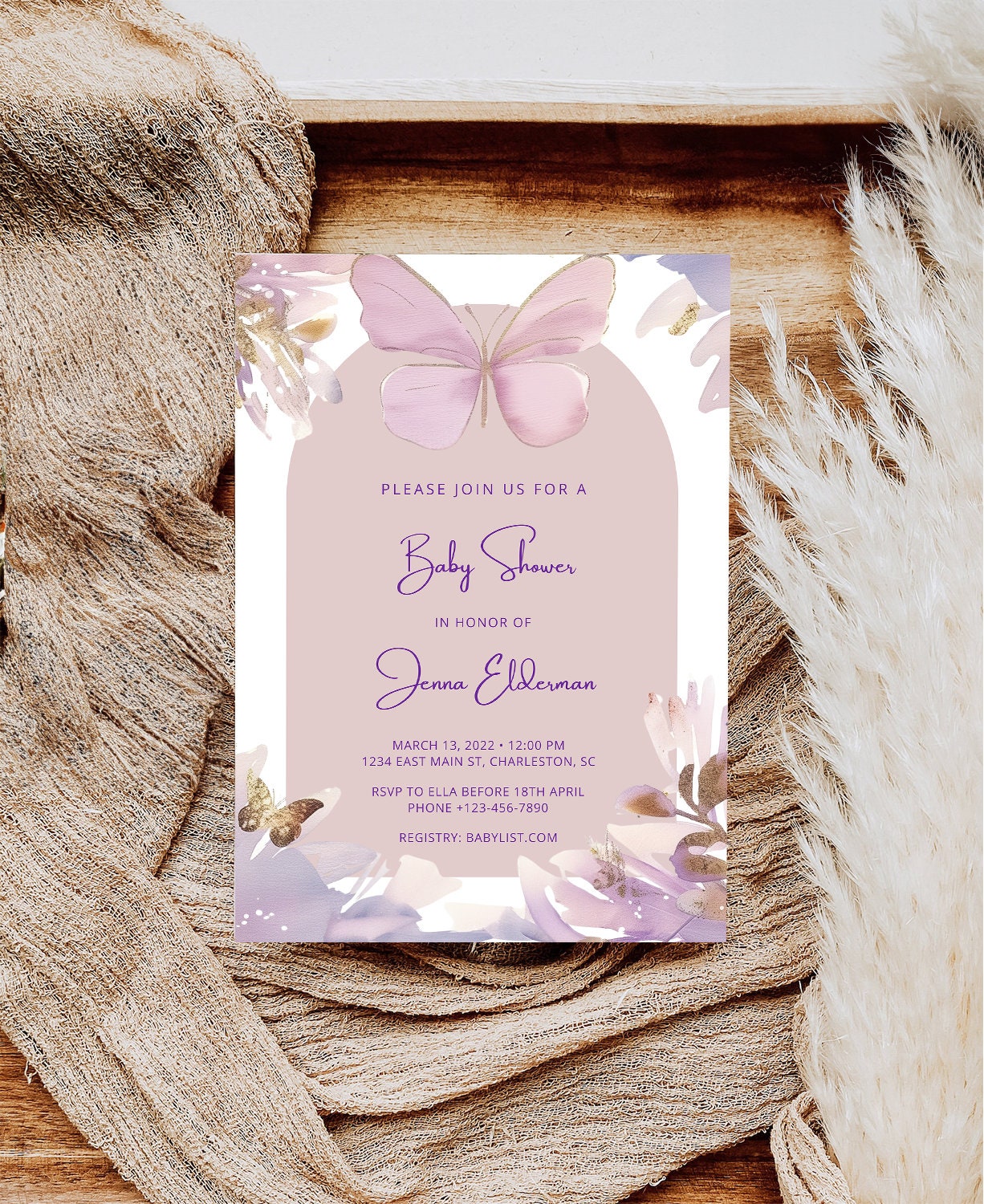 Butterfly Baby Shower Invitation, Pink Butterfly Invitation Template ...