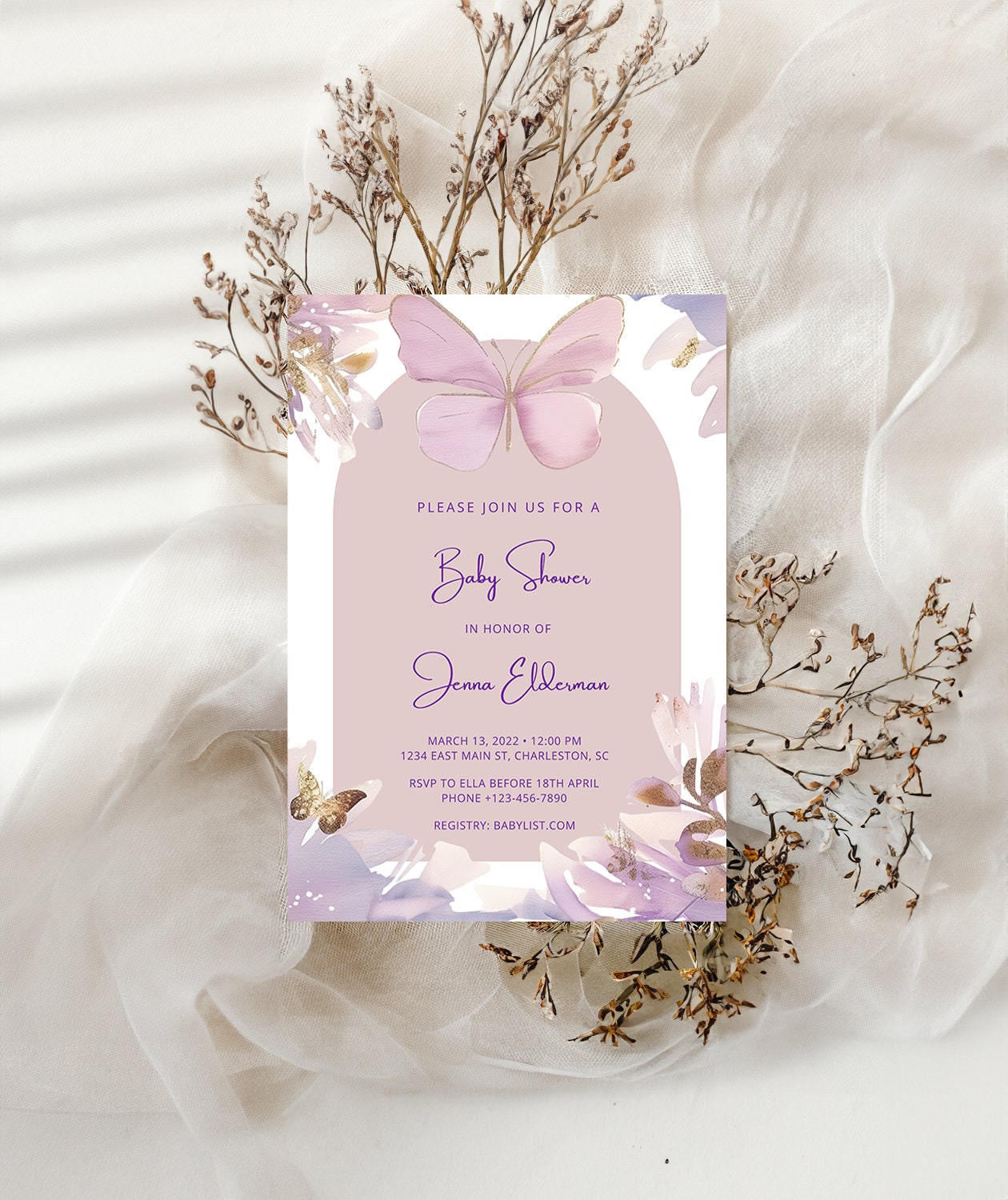 Butterfly Baby Shower Invitation, Pink Butterfly Invitation Template ...