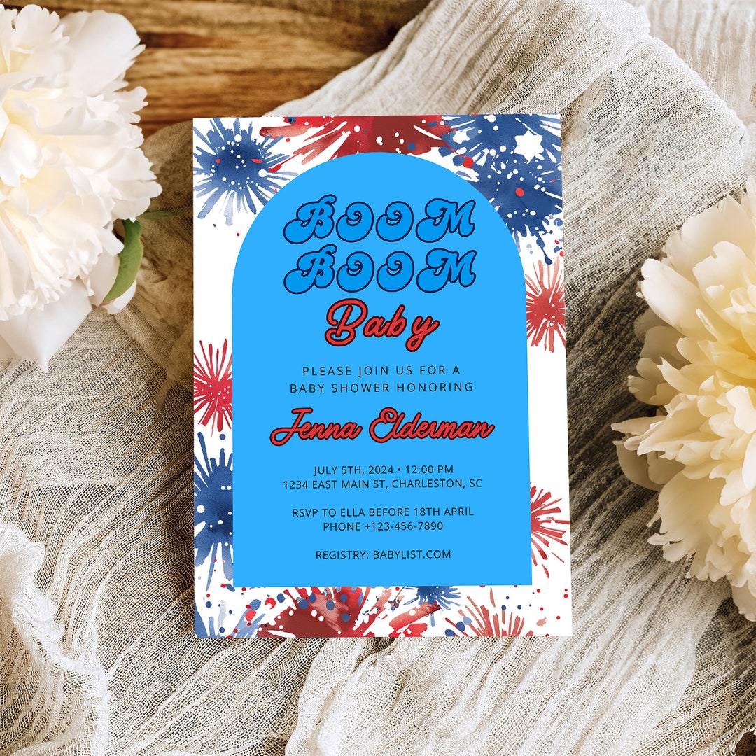 Boom Boom Baby Shower Invitation Template, 4th of July Baby Shower ...