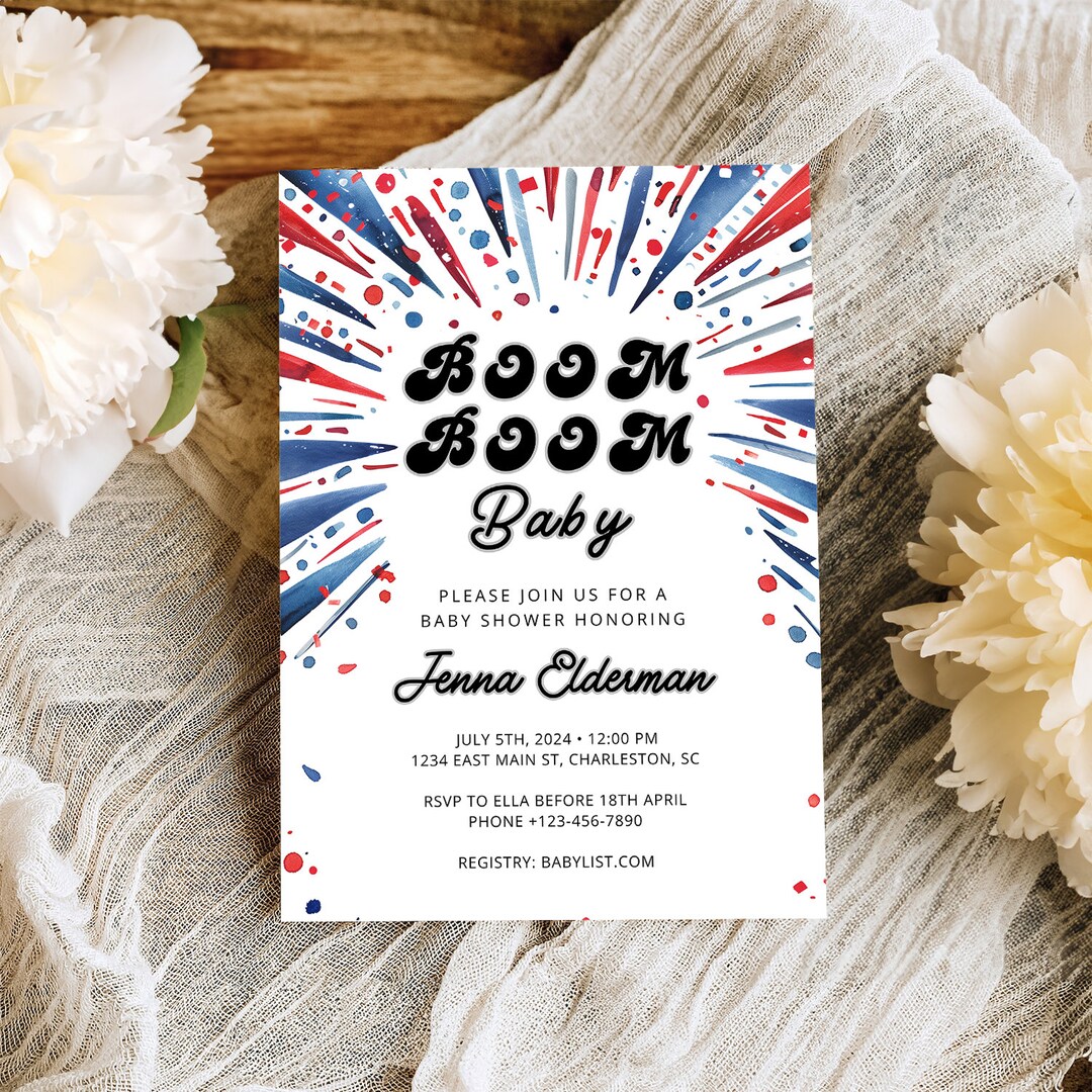Boom Boom Baby Shower Invitation Template, 4th of July Baby Shower ...