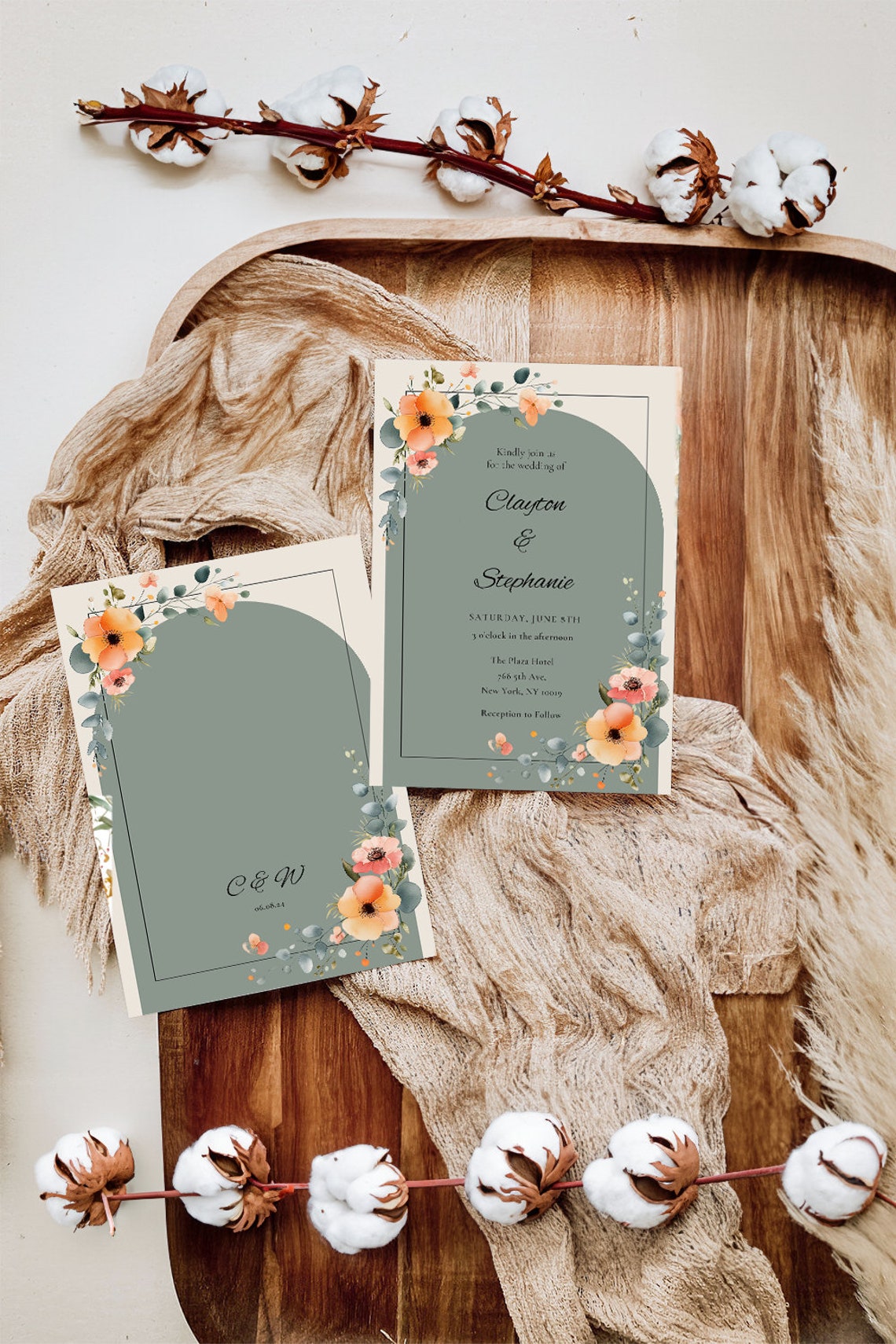 Minimalist Modern Watercolor Floral Wedding Invitation, Elegant Wedding ...