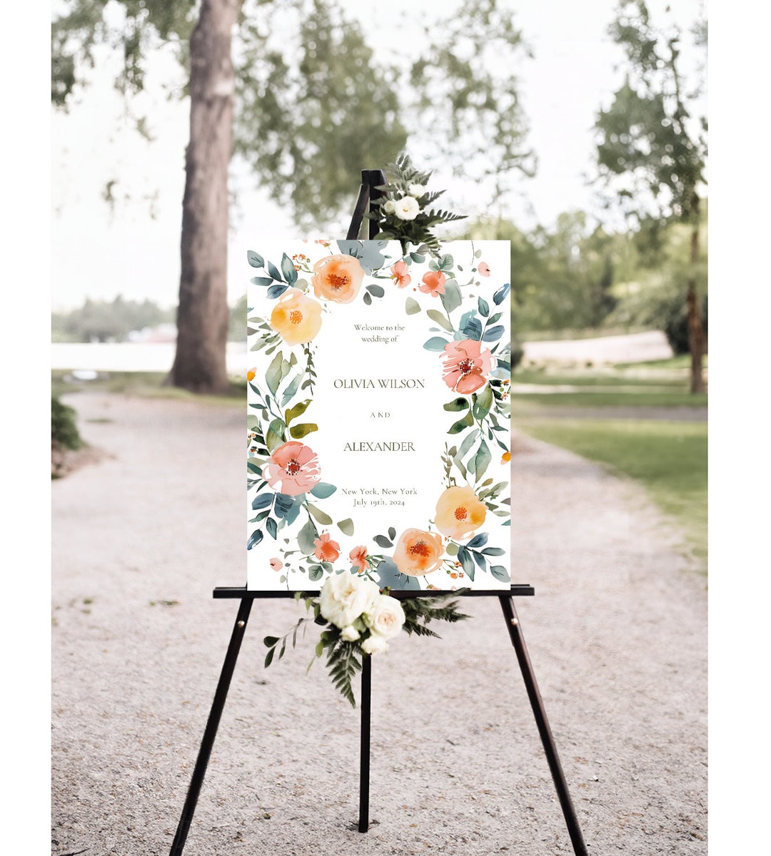Watercolor Floral Wedding Welcome Sign, Watercolor Welcome Sign ...