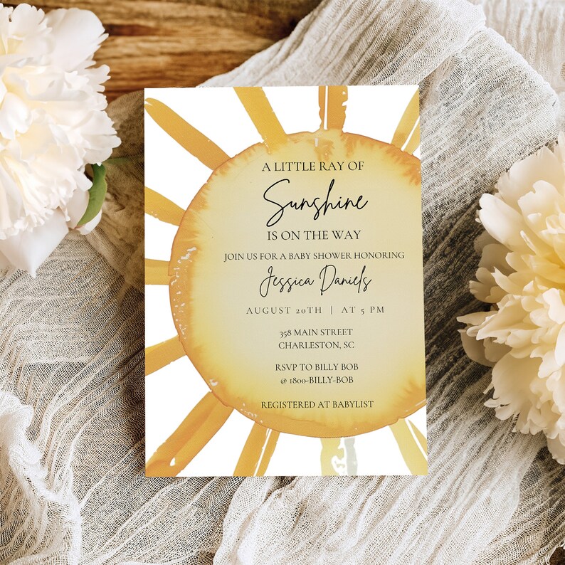 Our Little Ray of Sunshine Baby Shower Invitation Template, Baby ...
