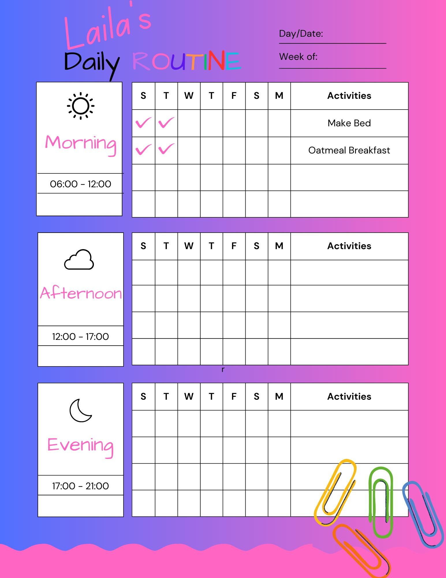 Printable Daily Schedule for Kids Routine Chart, Visual Schedule ...