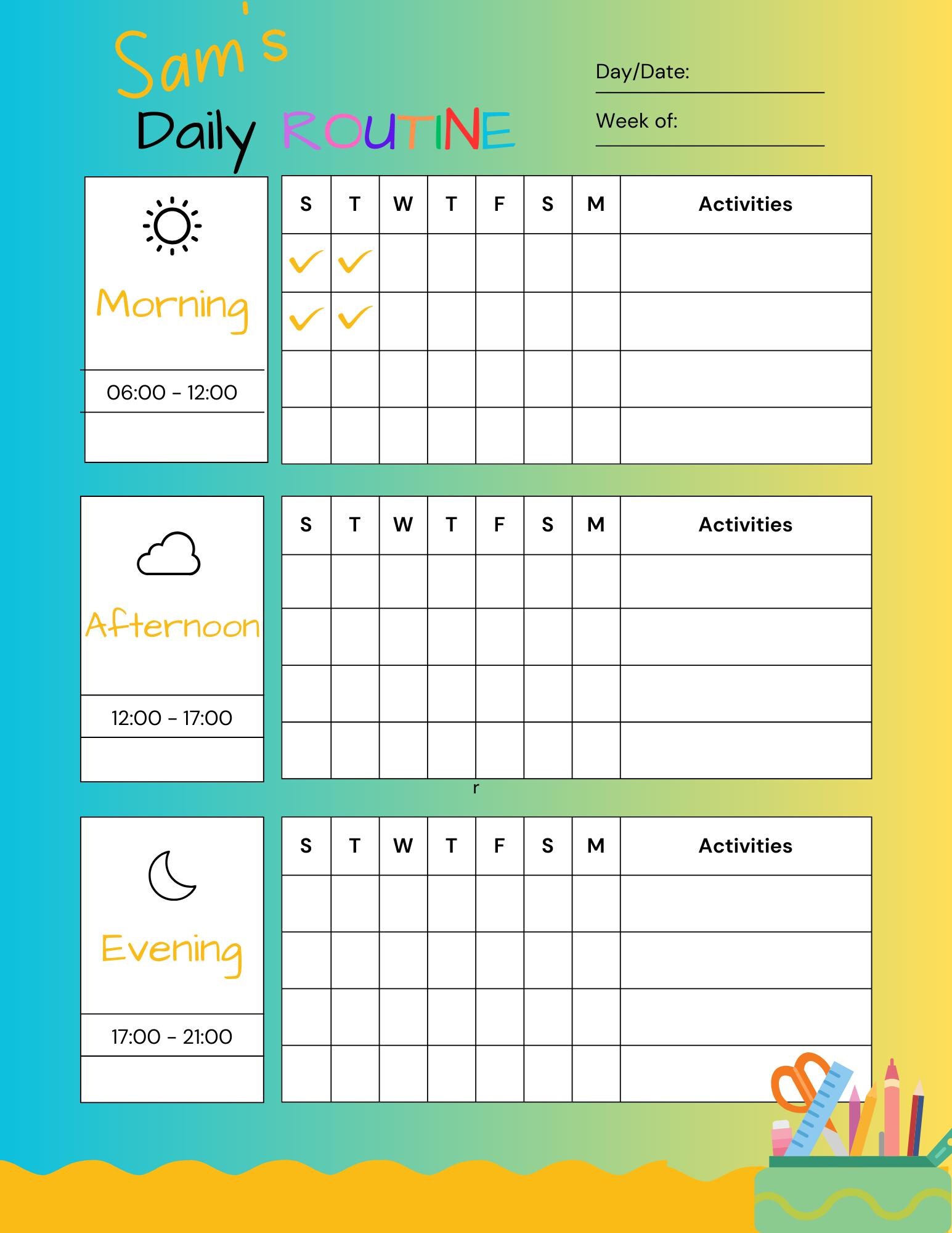 Printable Daily Schedule for Kids Routine Chart, Visual Schedule ...