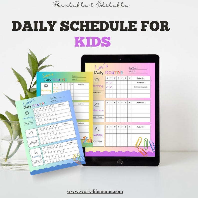 Printable Daily Schedule for Kids Routine Chart, Visual Schedule ...