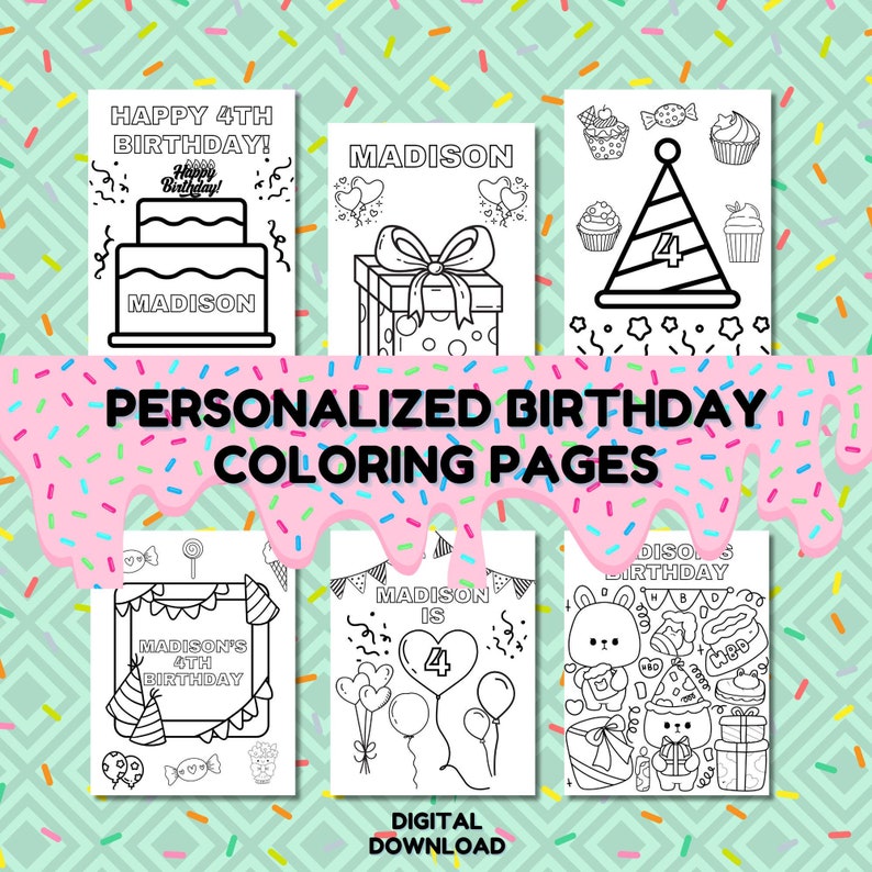 Personalized Birthday Coloring Pages for Kids, Kids Birthday Party ...