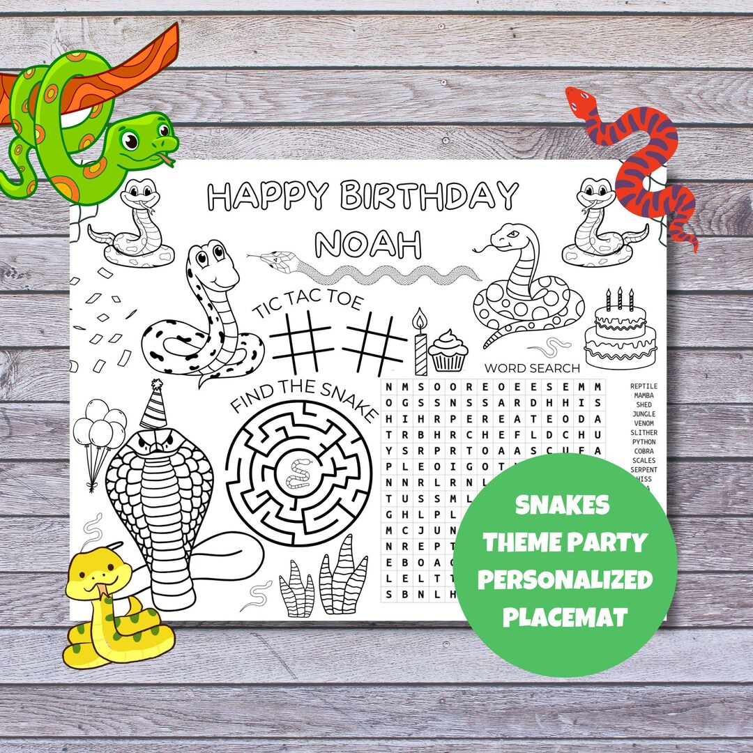 Personalized Snake Theme Activity Sheet, Snake Theme Birthday Party ...
