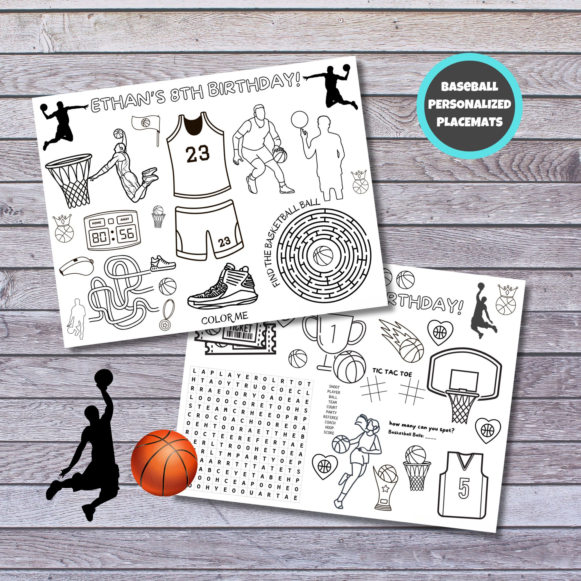 Personalized Set of Two Activity Sheet Basketball Birthday Party ...